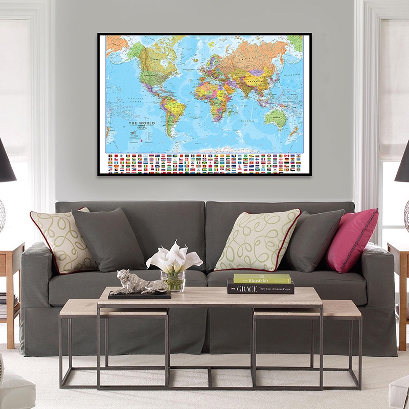 Geographic World Wall Map 59”x39" Wall Hanging Map Cloth for Wall ...