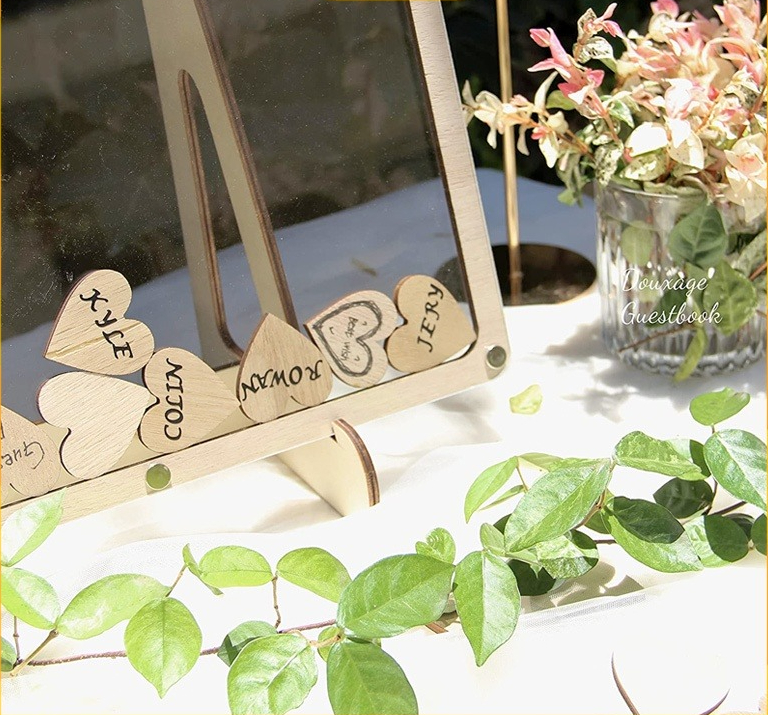 FREE PEN Wedding Guest Book Sign Guest Book Frame with Hearts Acrylic ...