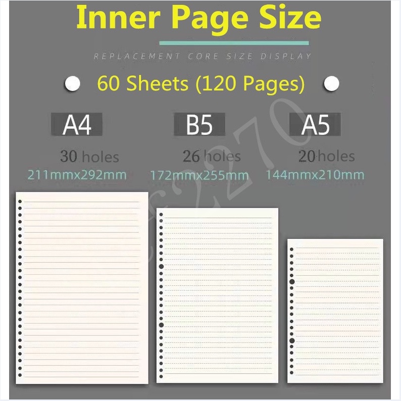 A5 B5 Binder Notebook 60 Sheets 80 Grams Binder Notebook Refillable ...