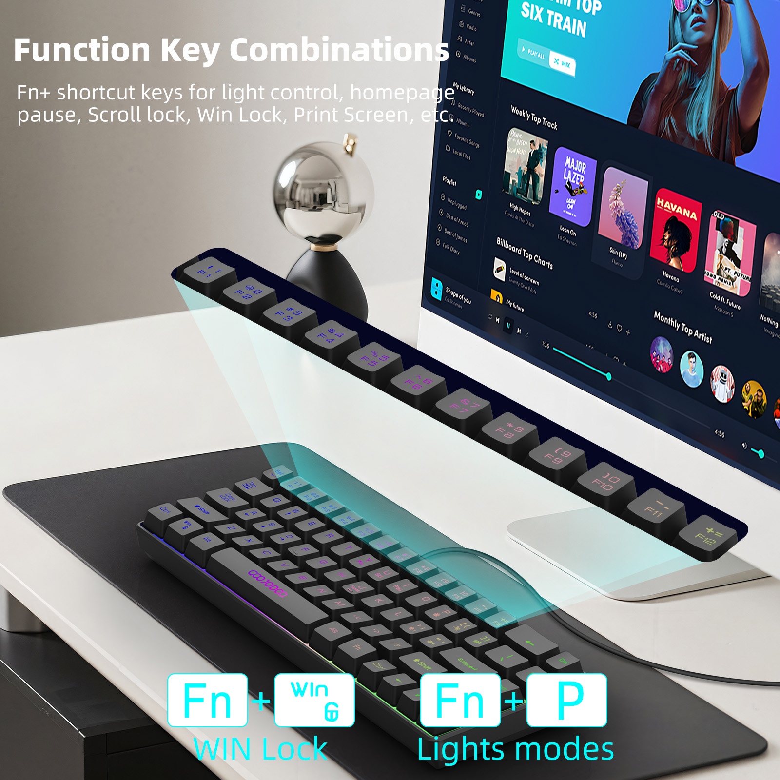 GOOJODOQ Wired Keyboard 68 Key Anti-slip Stablize Ergonomic Support ...