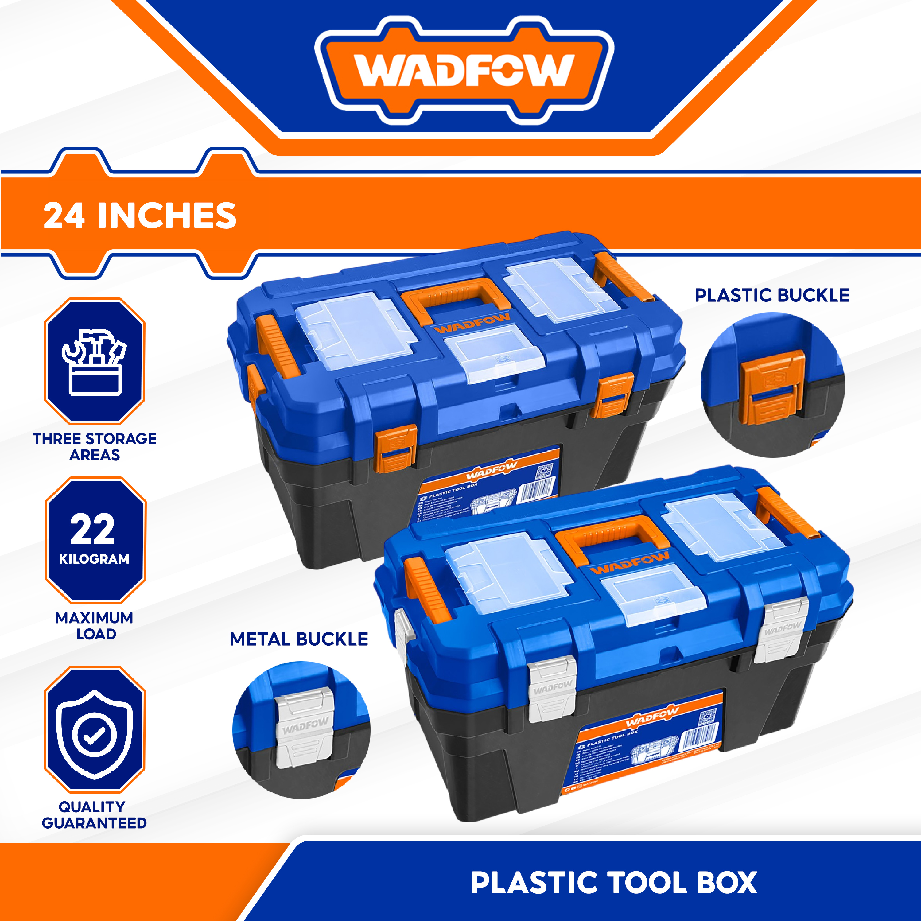 Wadfow 24-Inches Plastic Tool Box Storage Organizer Case-Plastic & Metal Buckle WTB1324 ...