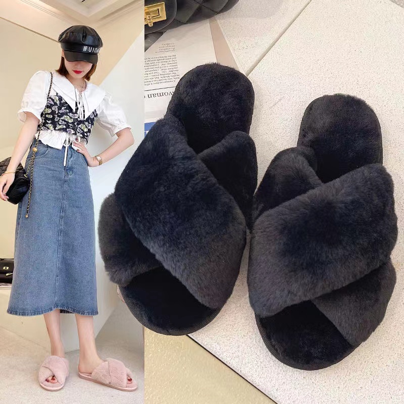 Bunnyslipper Rabbit Fur Cross Slippers For Women‘s Indoor Slipper ...