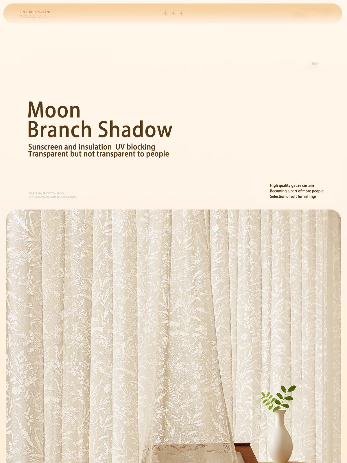 Cream New Design Aesthetic Sheer Curtain for windows Living Room ...
