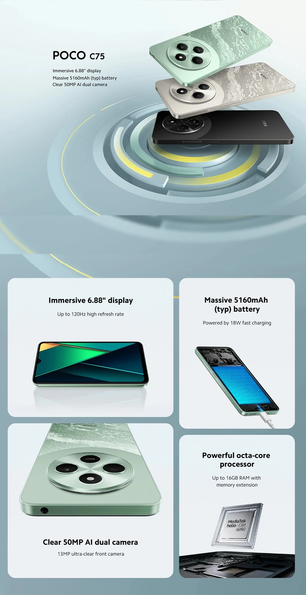 POCO C75 5G Smartphone 8GB+256GB | Dual SIM | 120Hz Display | 50MP ...