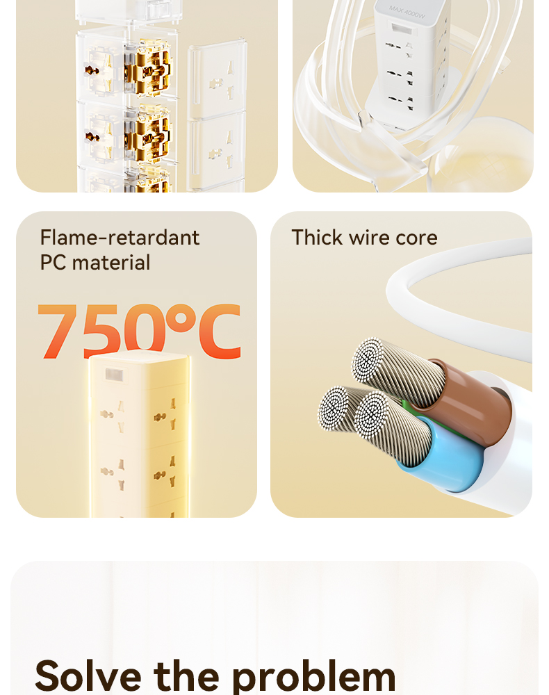 Deli Tower Socket 1/2/3 Layer + 1 USB+ Type-C Multi-functional Vertical ...