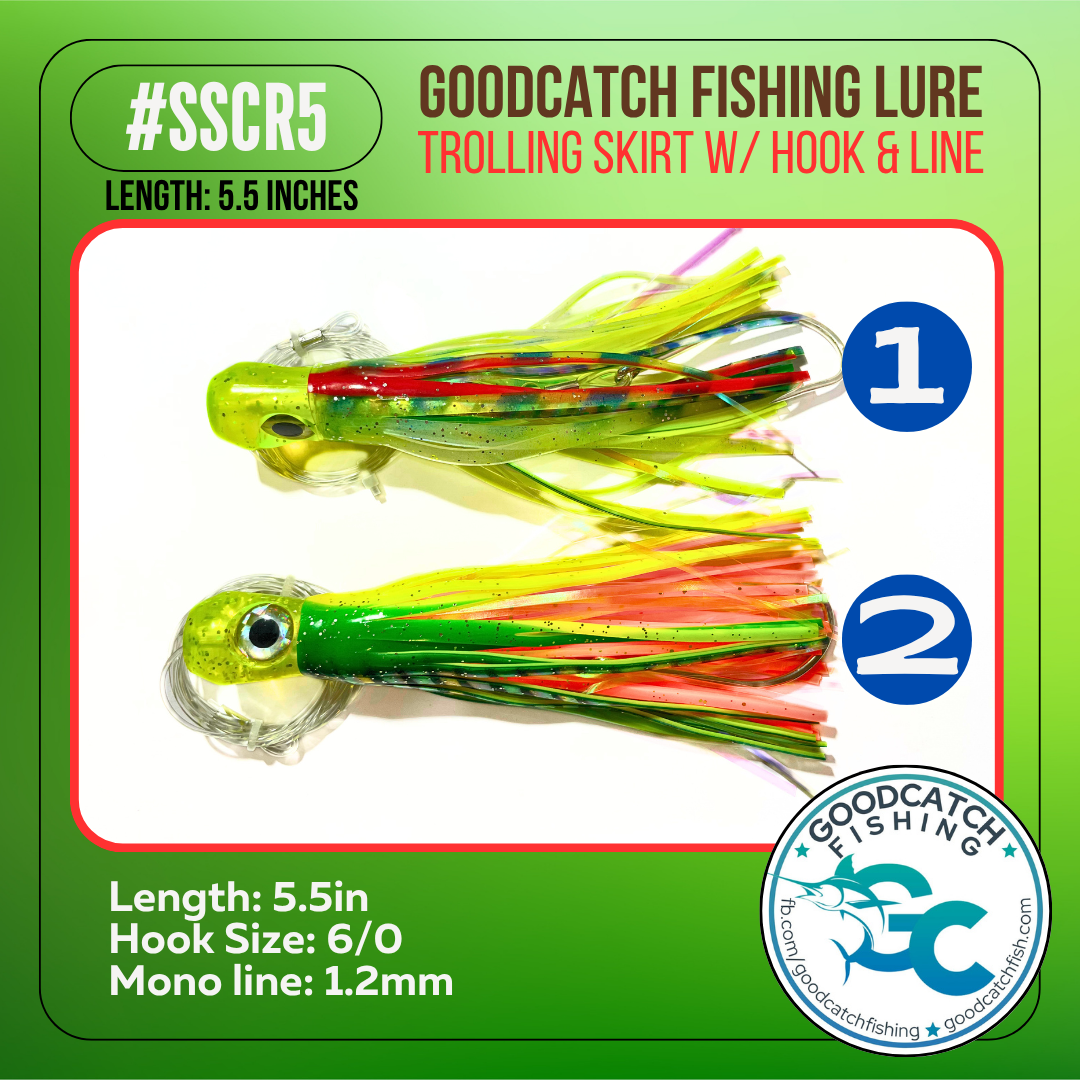 GoodCatch SSCR5 TCR5 5.5inches Trolling skirt w/ Rigged CN hook 6/0 & Monoline 1.2mm Soft Bait ...