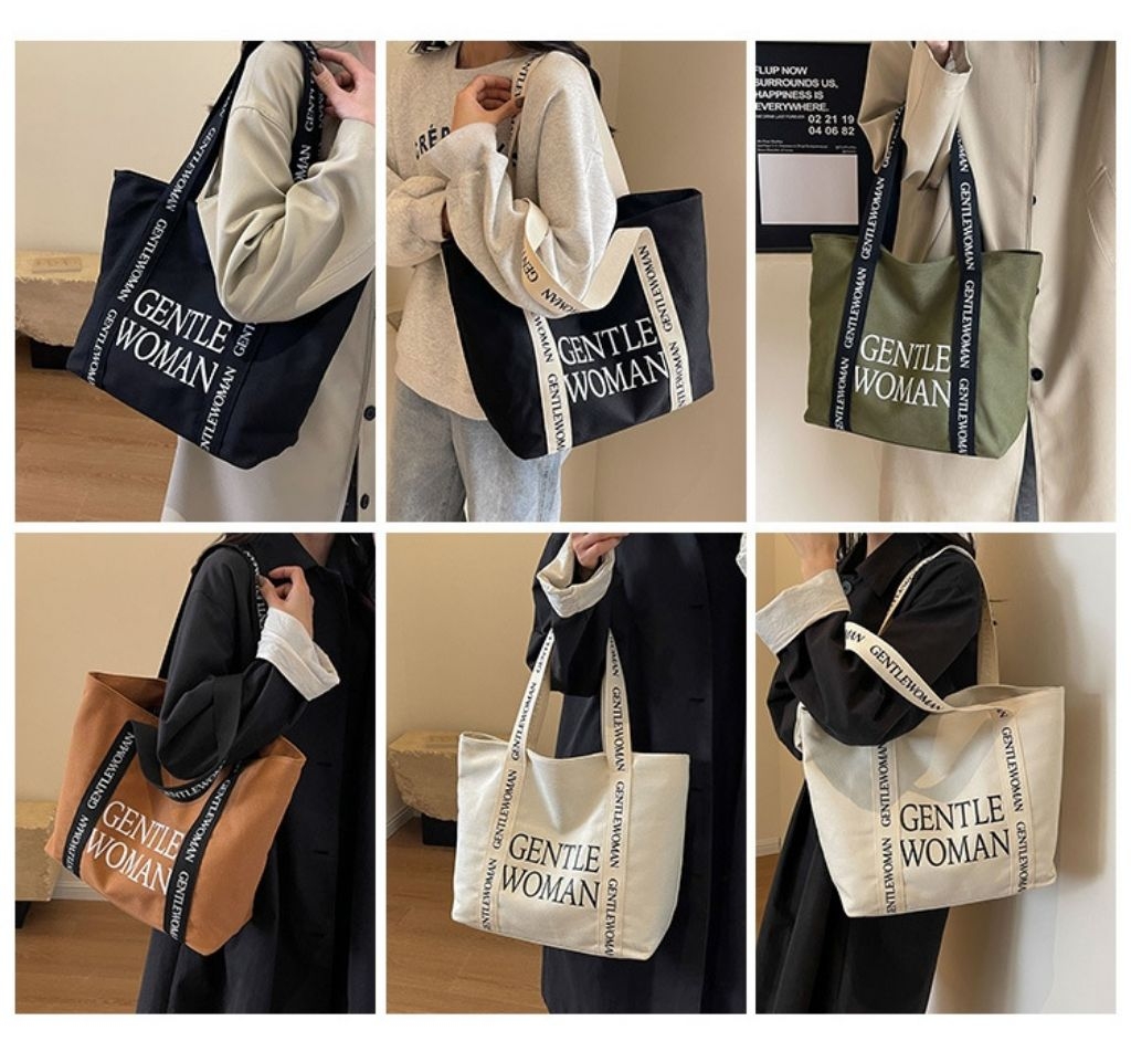 YQY New canvas Large Capacity shoulder bag with zipper commuting Tote ...
