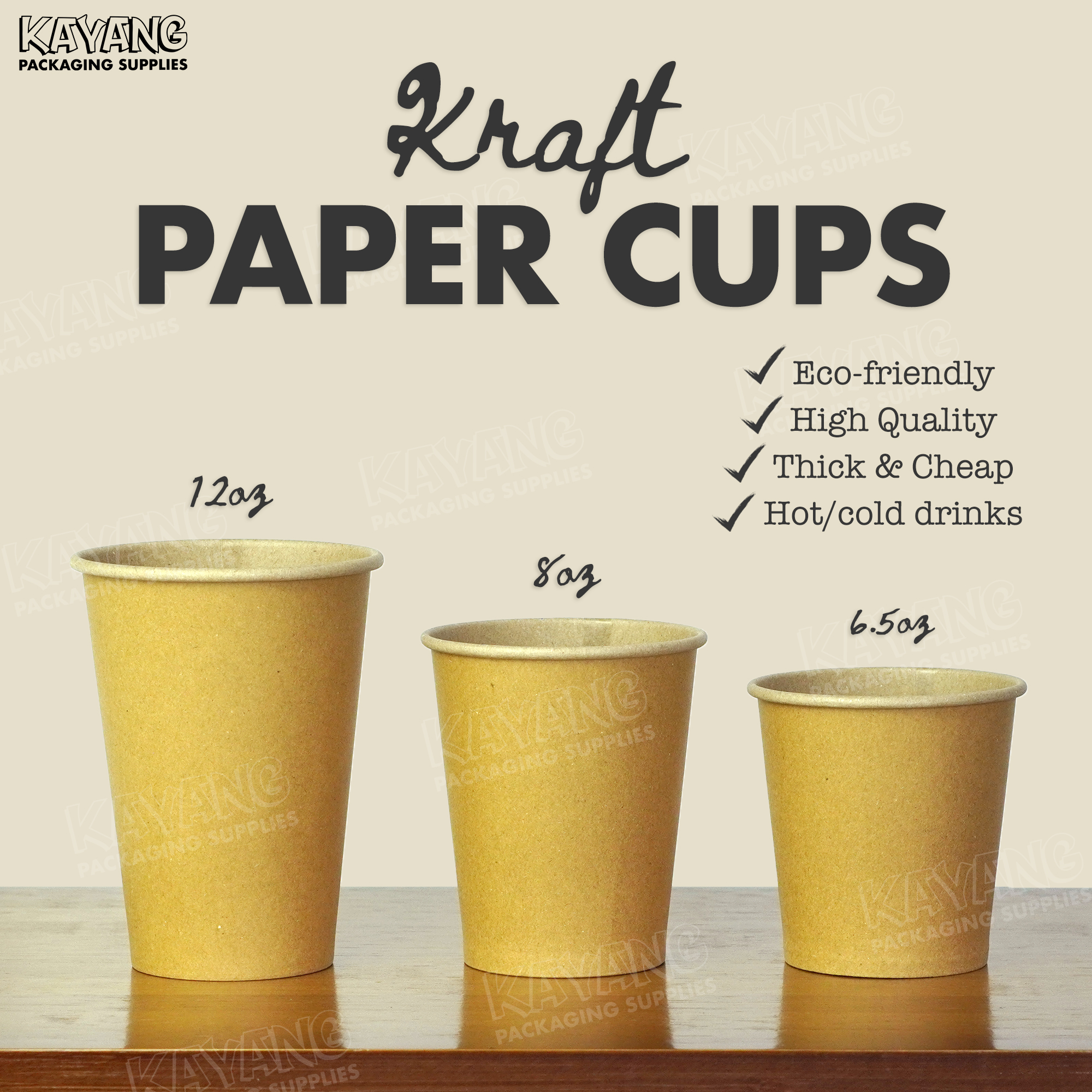 [50pcs] Kraft Paper Cup 12oz, 8oz, 6.5oz for Hot or Cold Drinks ...