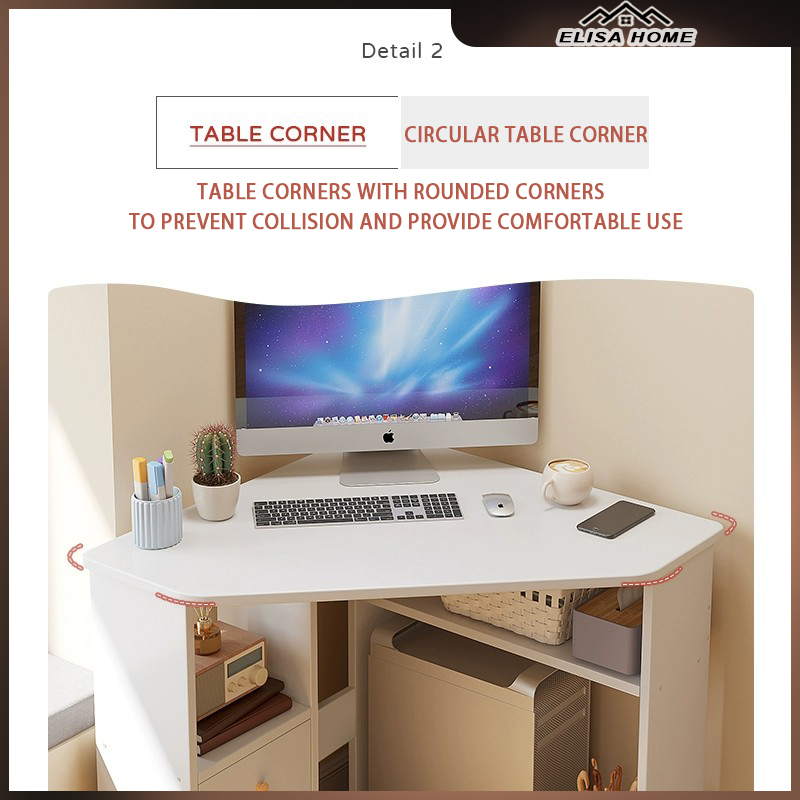 Corner small desk, corner computer desktop desk, corner table against ...