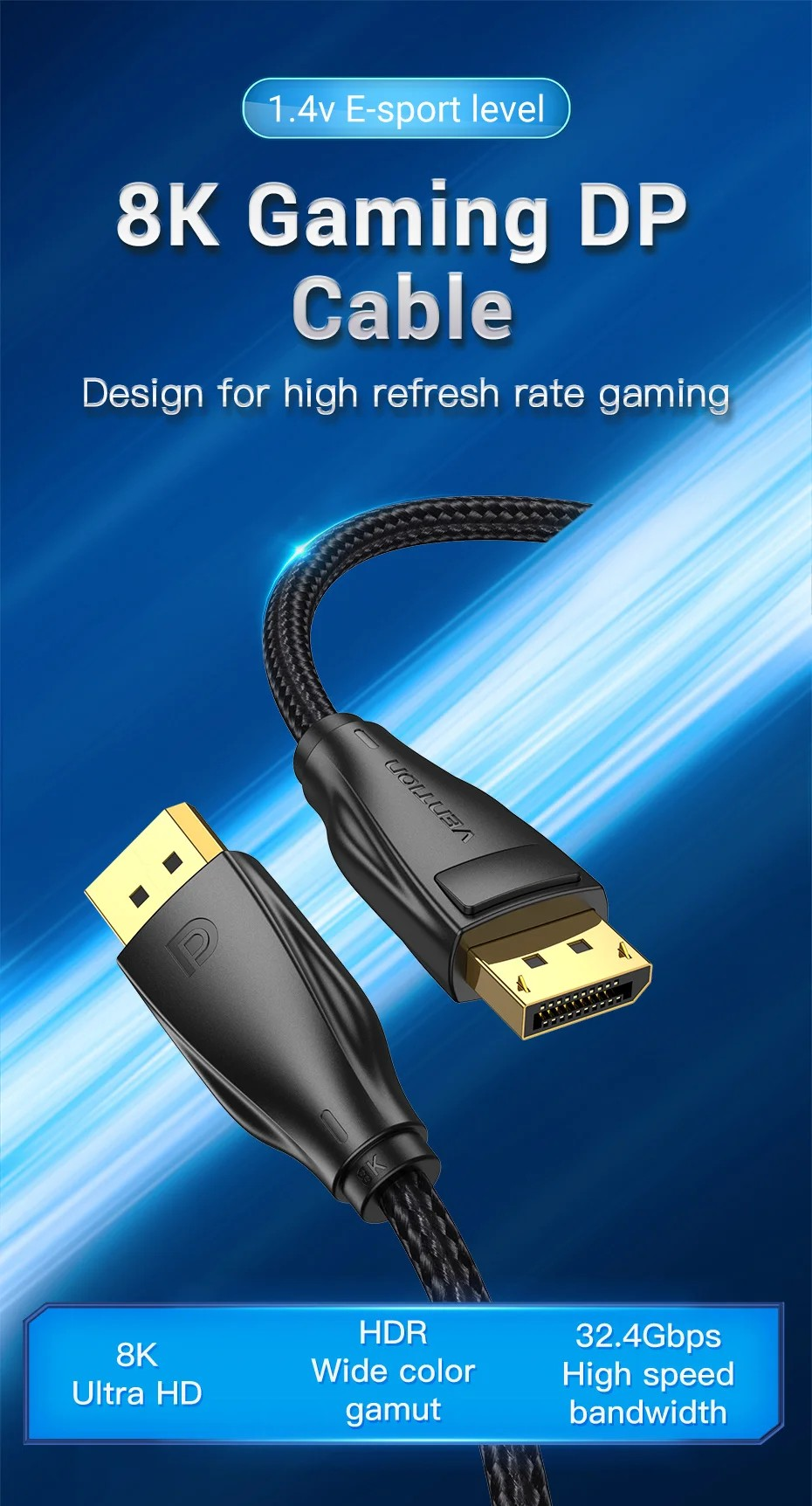 Vention DisplayPort Cable 8K 60Hz 32.4Gbps / 2M DP Male to Male HCCBH ...