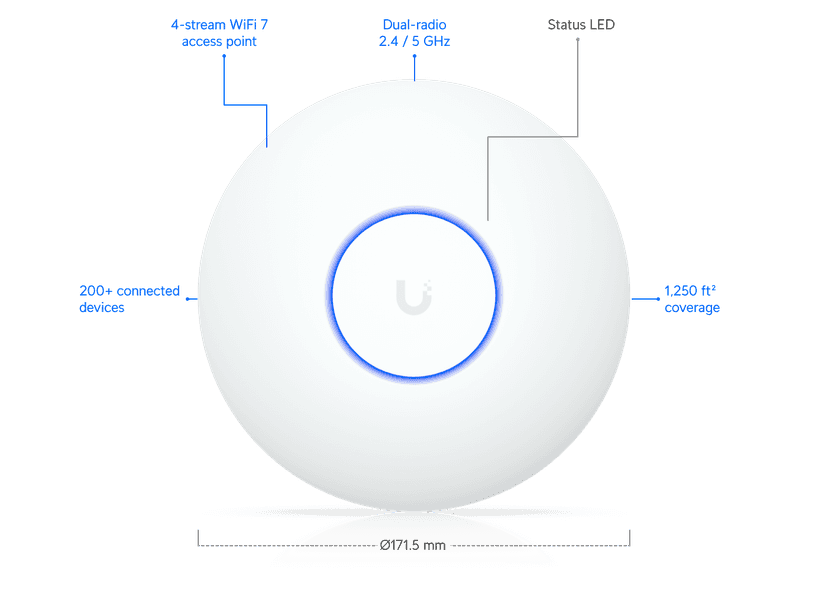 Ubiquiti U7 Lite WiFi7 4 Spatial Streams Ceiling Mounted 2.5 GbE Uplink ...