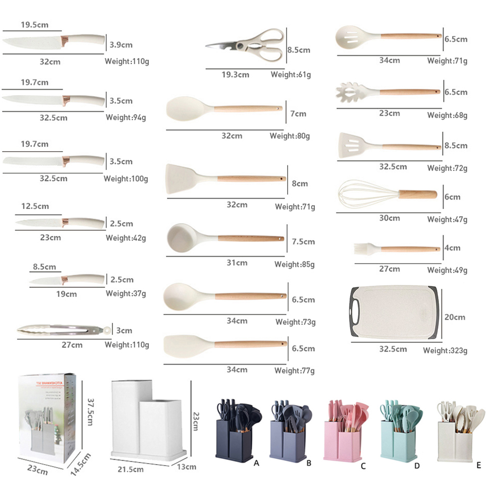 19PCS Silicone Kitchen Utensil Set with Non-Stick Spatula Cutting Board ...