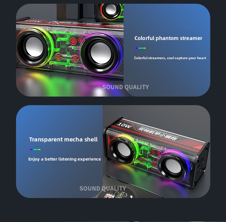 V8 Mech Transparent RGB Mini Speaker| Dual-Firing Hi-Fi Bluetooth ...