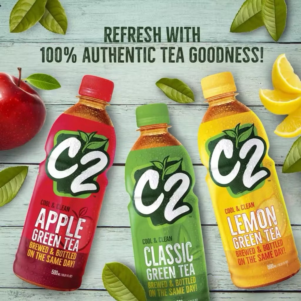 (2 Bundles) C2 Solo Apple and C2 Solo Lemon Green Tea 230 mL x 48 ...