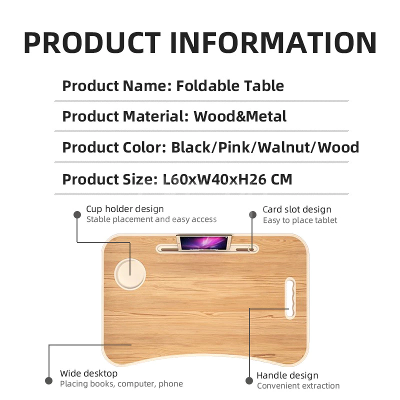 Mini Desk Study Table Foldable Lazy Bed Desk Laptop Wooden Table ...