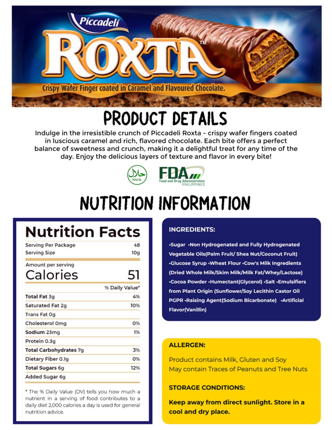 Piccadeli Roxta 1-Fingers Crispy Wafer Chocolate Bar 48x10g | Shopee ...