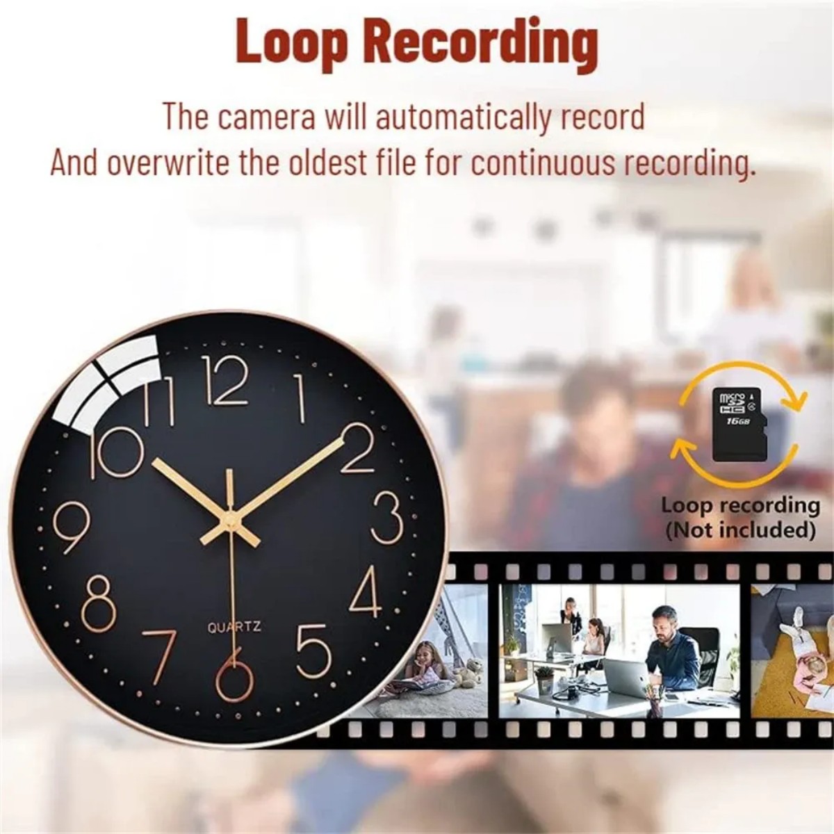 Hidden Camera Disguised Wall Clock WiFi Connection Spy Device HD 1080P ...