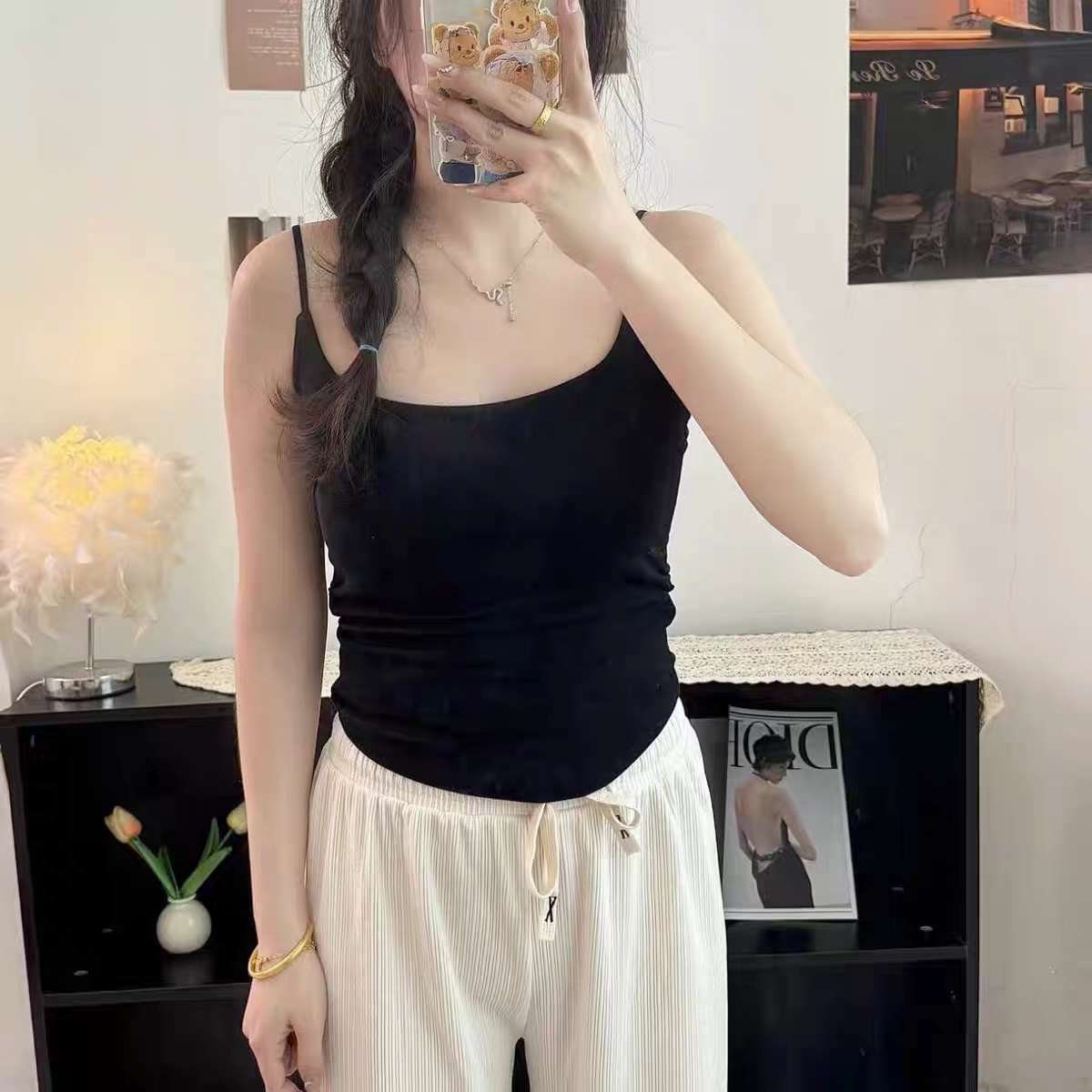 Women's backless Spaghetti strap with breast Pad adjustable strap Sexy ...