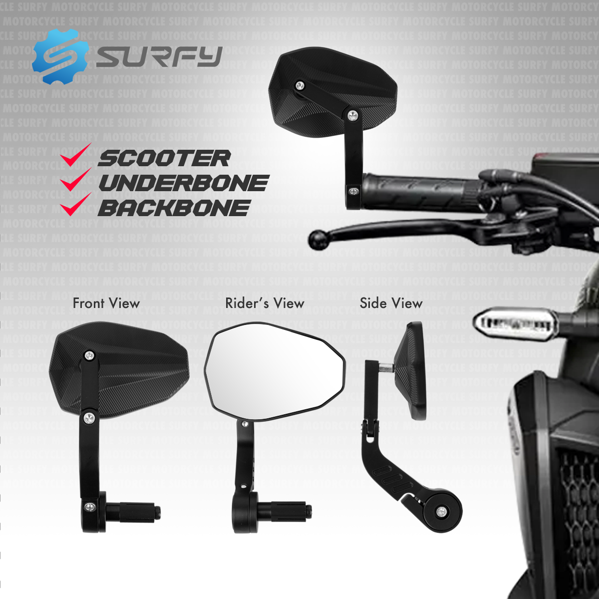 Nighthawk Bar End Side Mirror Aluminum Alloy Fully Adjustable HD Clear ...