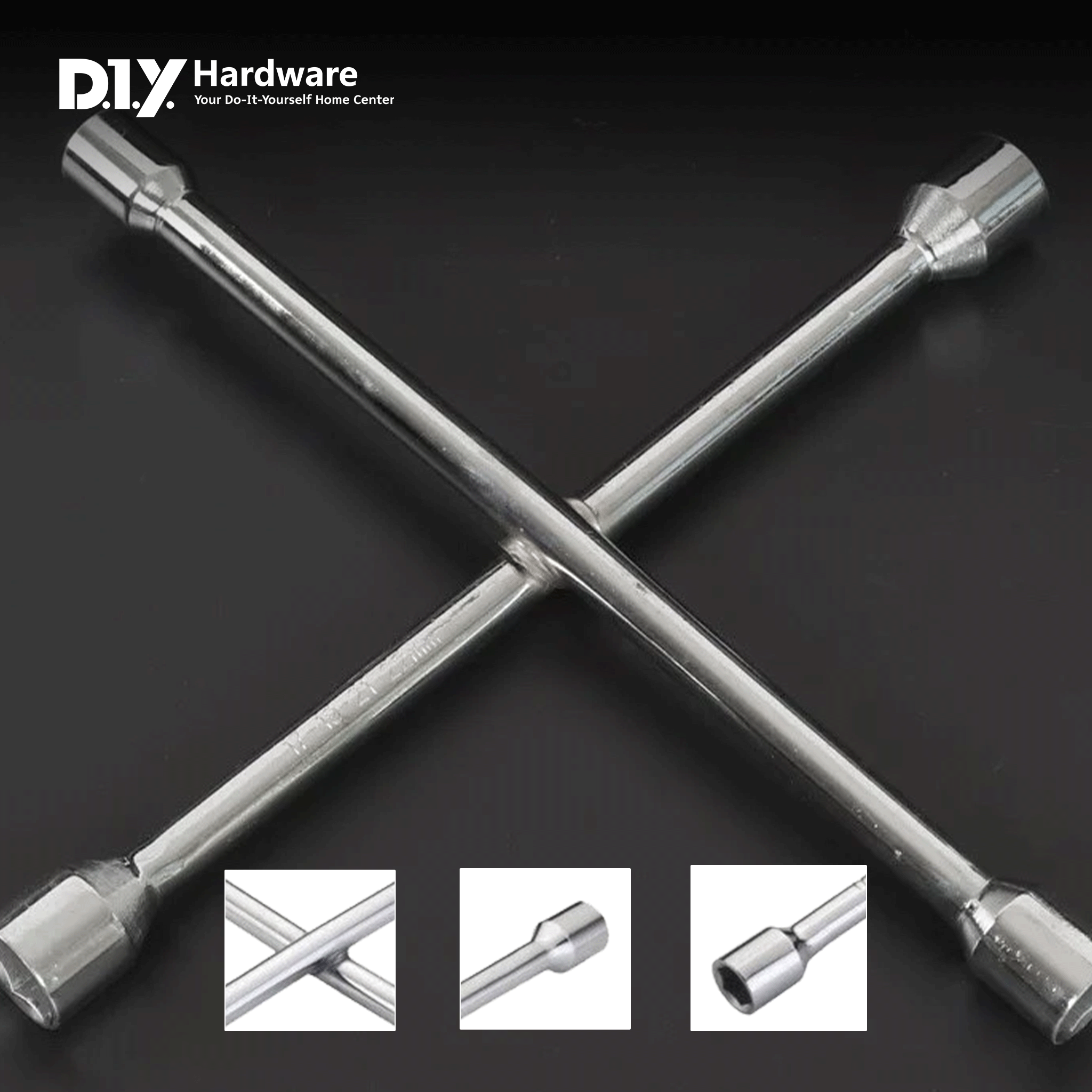 WORKMAN Cross Tire Wrench 14” x 14” – Heavy-Duty Four-Way Lug Nut Tool ...