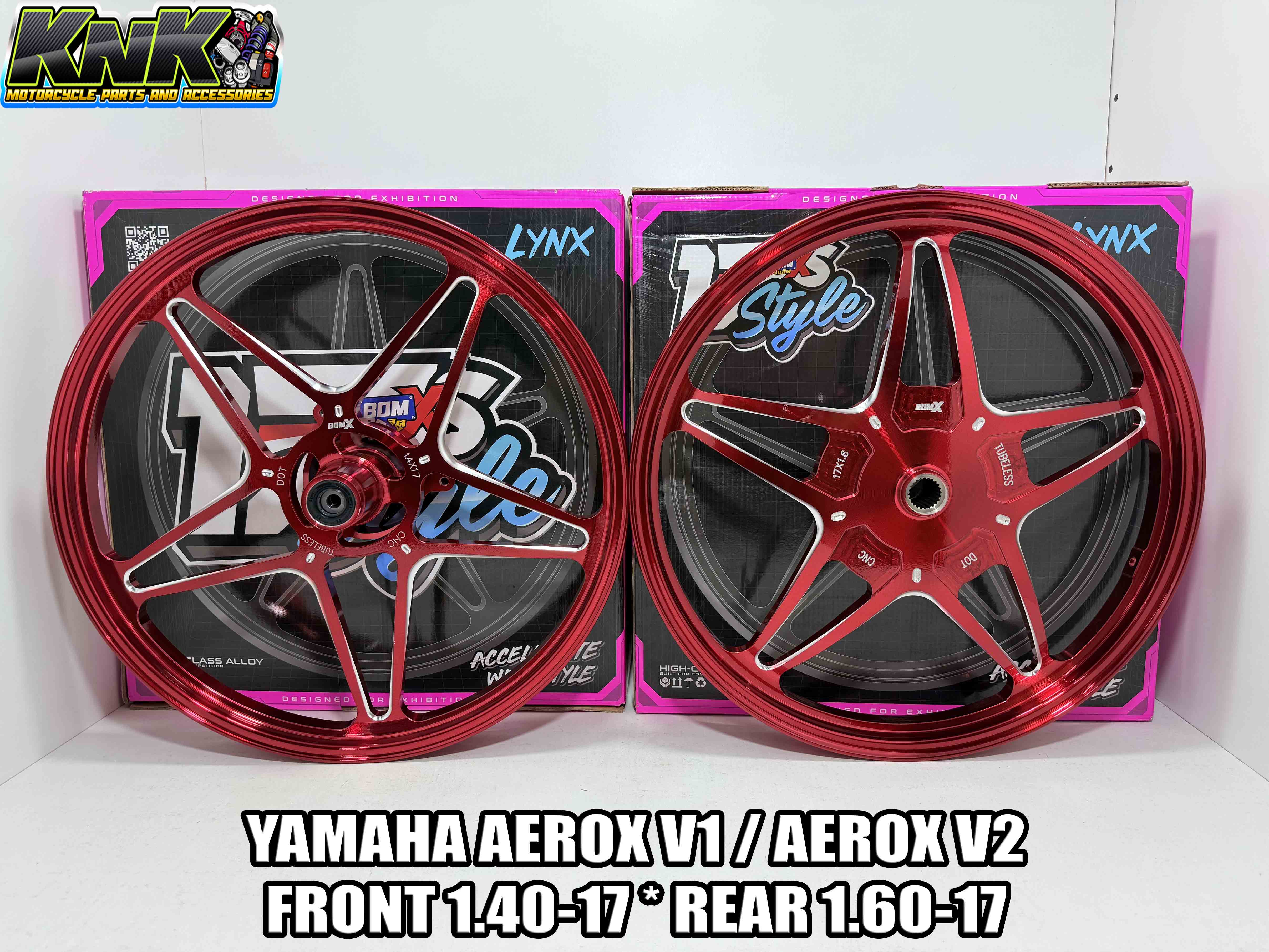 BOM X 17's STYLE CNC MAGS LYNX (STAR) 17s 5 SPOKES FOR YAMAHA AEROX 155 ...