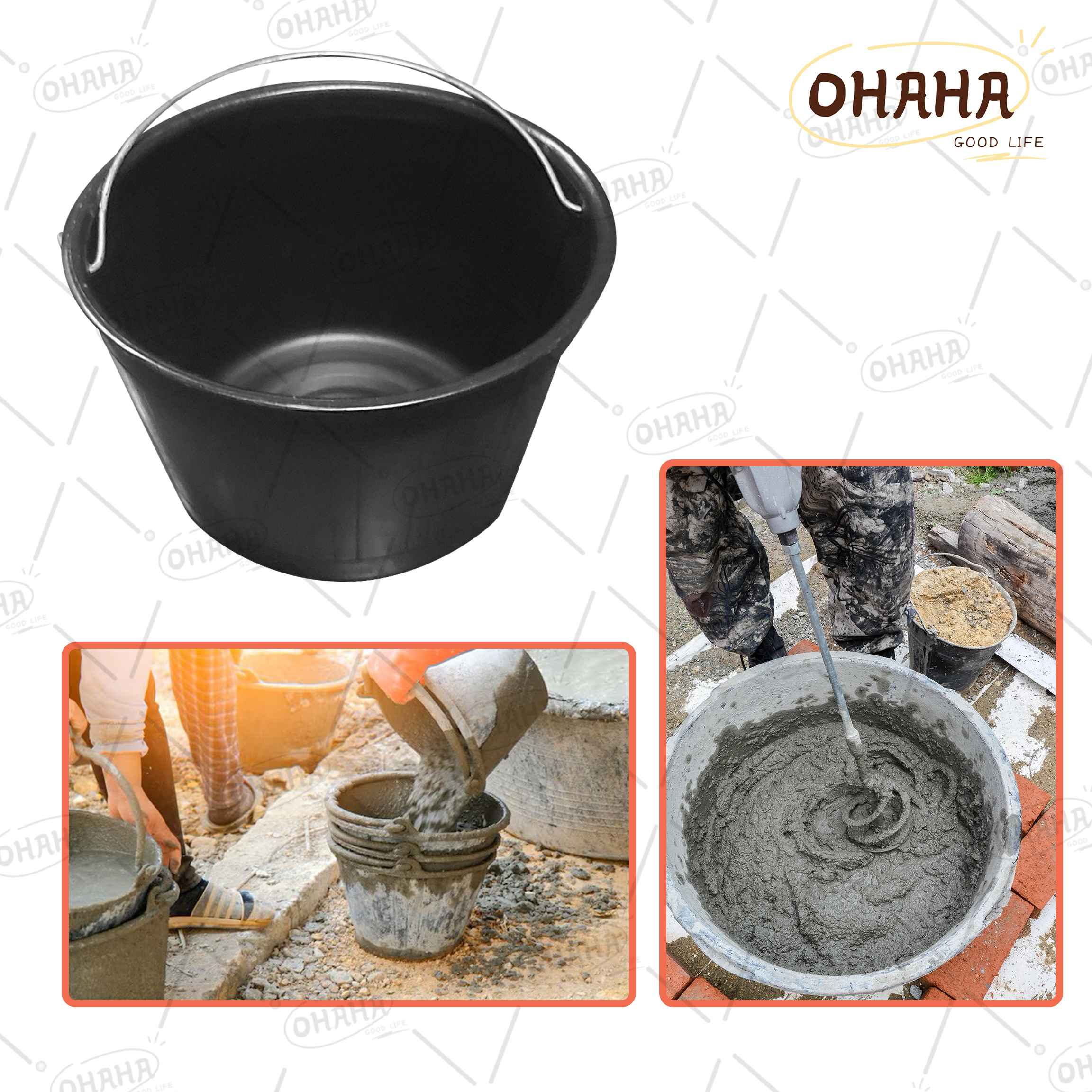 OHAHA HEAVY DUTY METAL HANDLE CONSTRUCTION PVC BLACK CEMENT PAIL/BUCKET ...