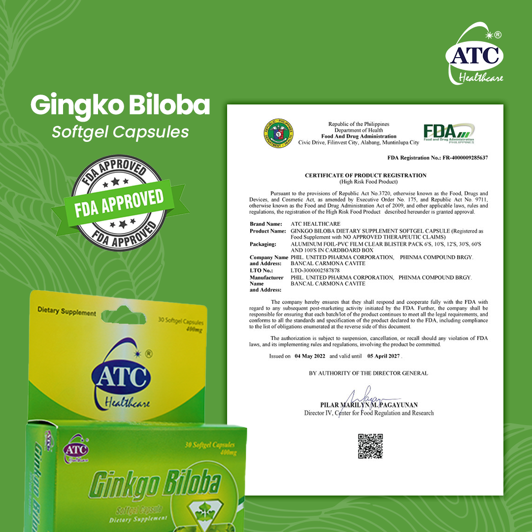 ATC Ginkgo Biloba 30’s Brain Enhancement Improve Memory Intelligence ...