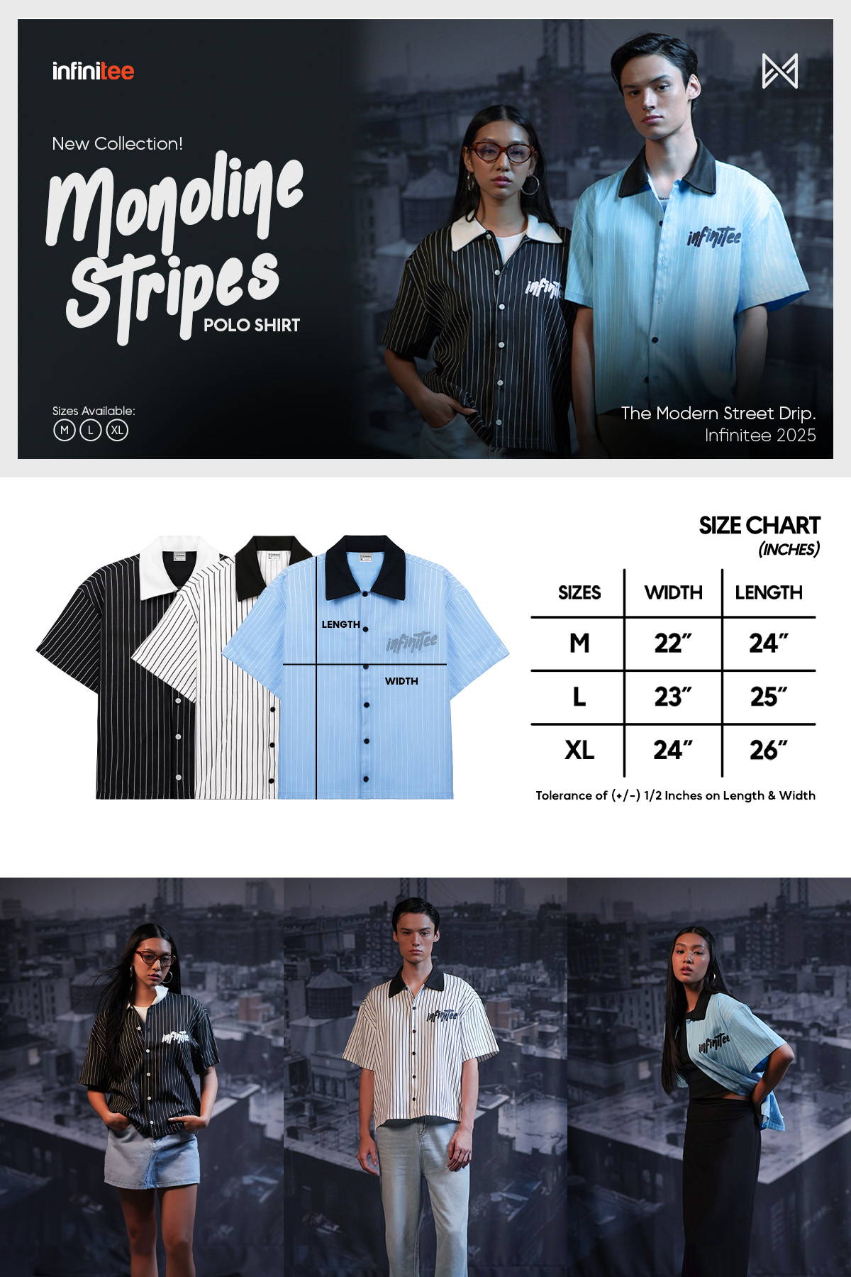 Infinitee Monoline Stripes Polo For Men Women Oversized Fit Korean ...