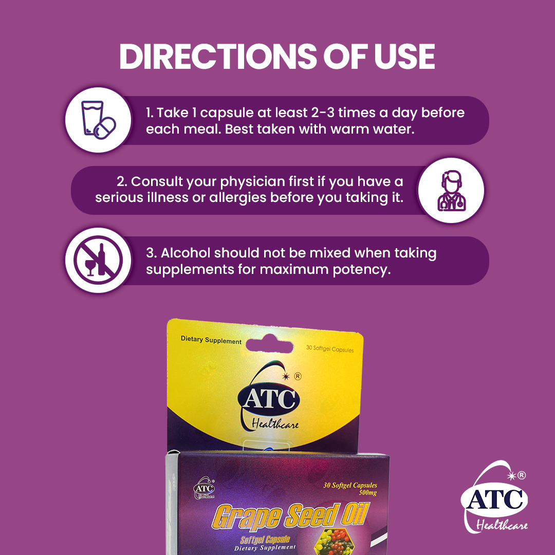 ATC Grape Seed oil Capsules 30's Whitening Antioxidant Anti-sugar Skin ...