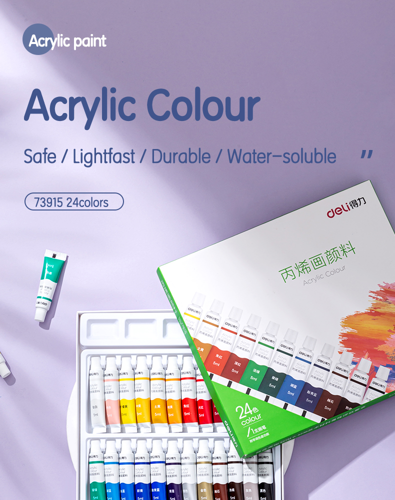 Deli 24 Colors Acrylic Paint Tube Set Water Colour Oil Colour Paint ...