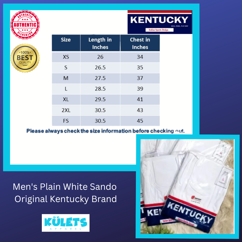 Original Kentucky Plain White Cotton Sando Tanks for Adult Men Teens ...
