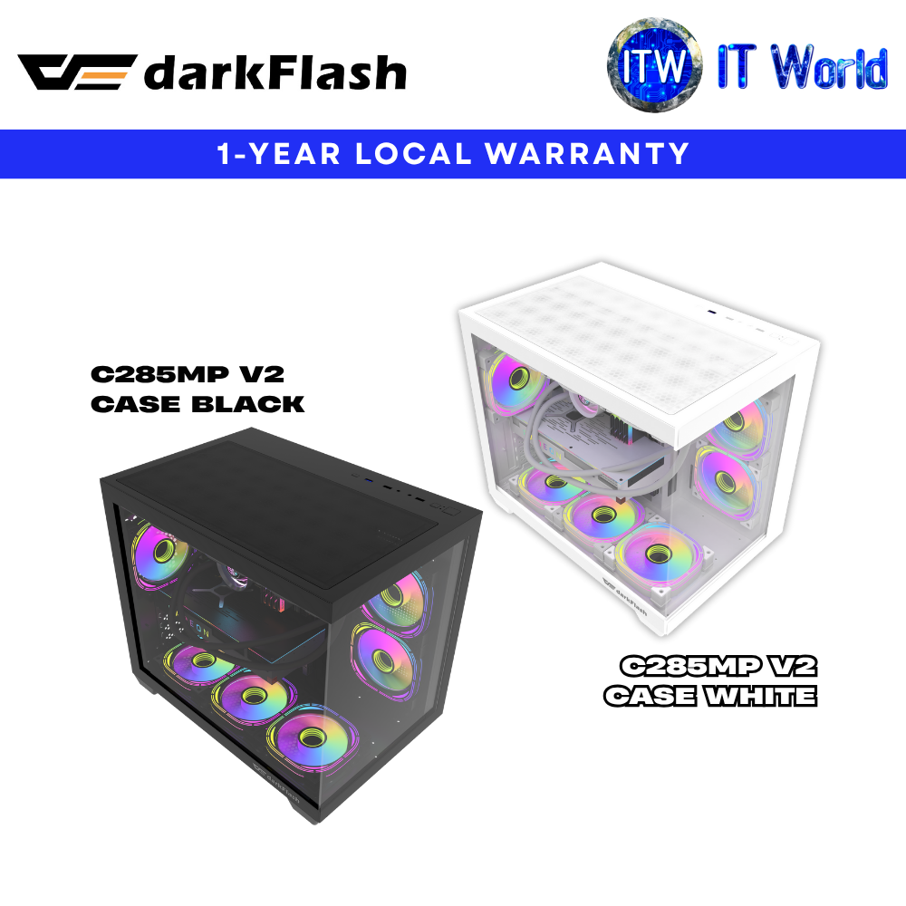 DarkFlash Case C285MP V2 mATX Tempered Glass Case (Black | White) | itw ...