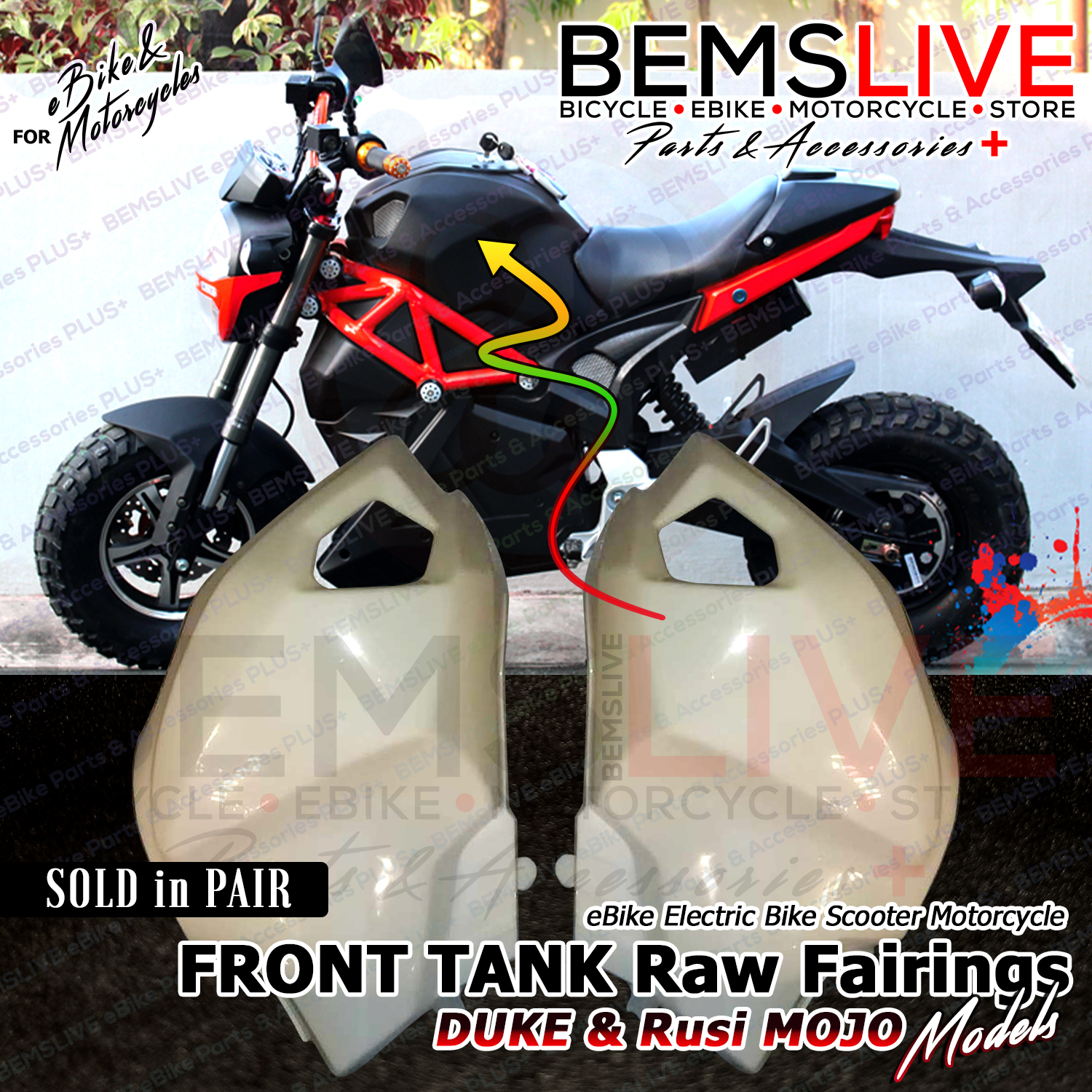 BEMS Duke Rusi Mojo Raw Unpainted Fairings Top Tank Fairings for ebike ...