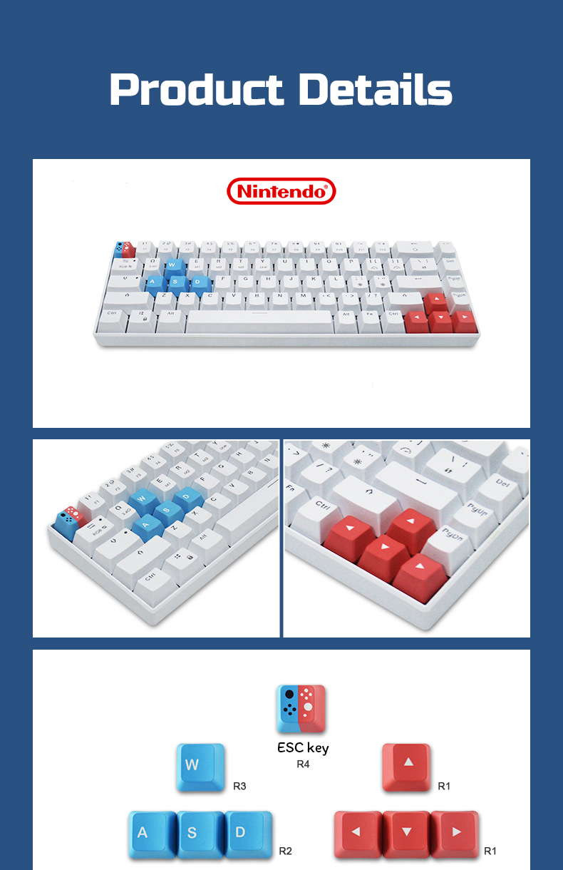 Custom Keycap 9 Keys Nintendo Red Blue PBT OEM Profile for Mechanical ...