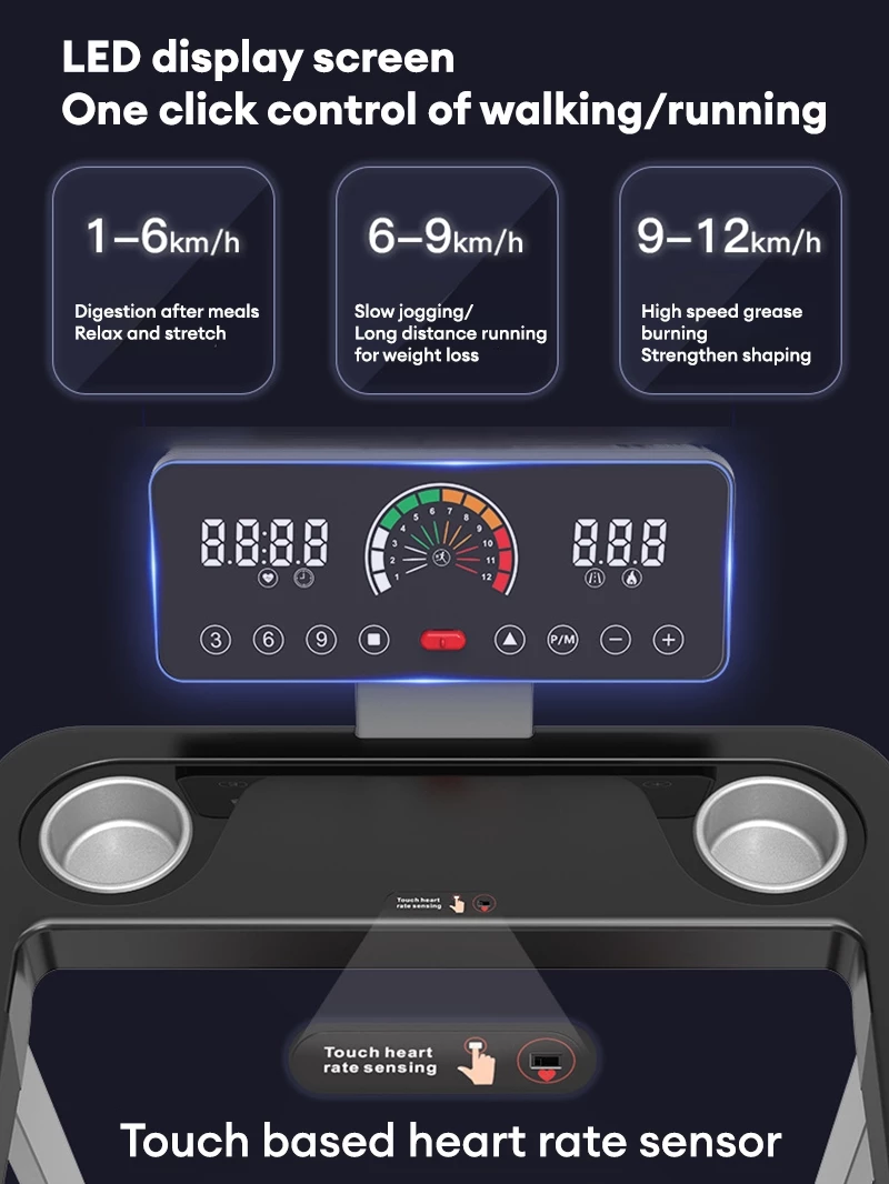 Electric Treadmill Touch screen controls Music Heart Rate Detection APP ...