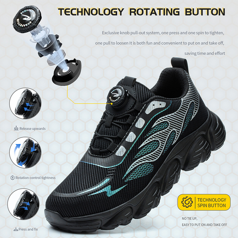 Safety shoes with rotating knob for impact and puncture protection ...