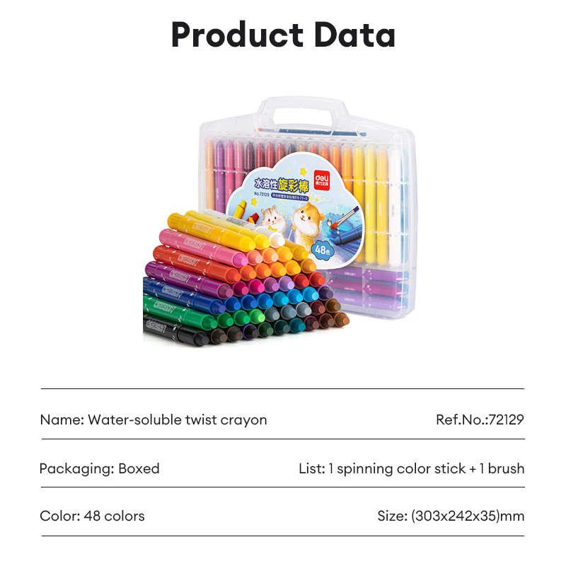 Deli 48 Colors Water-soluble Spiral Color Rods 12/24/36/48Colors ...