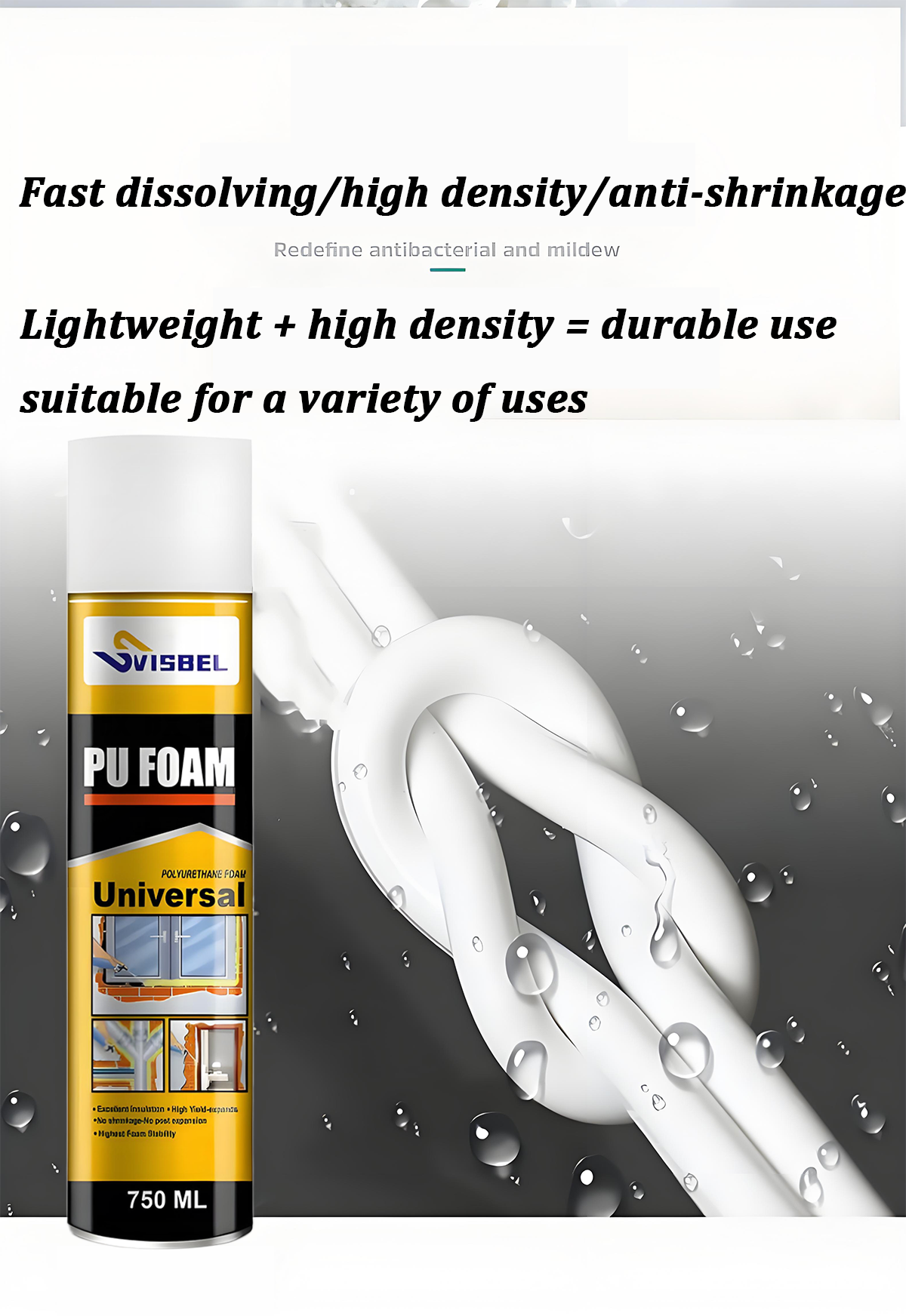 750ML/900G Polyurethane Foam Spray With Free Hose Cracks Wall Gaps Pipes Vents Foam spray ...