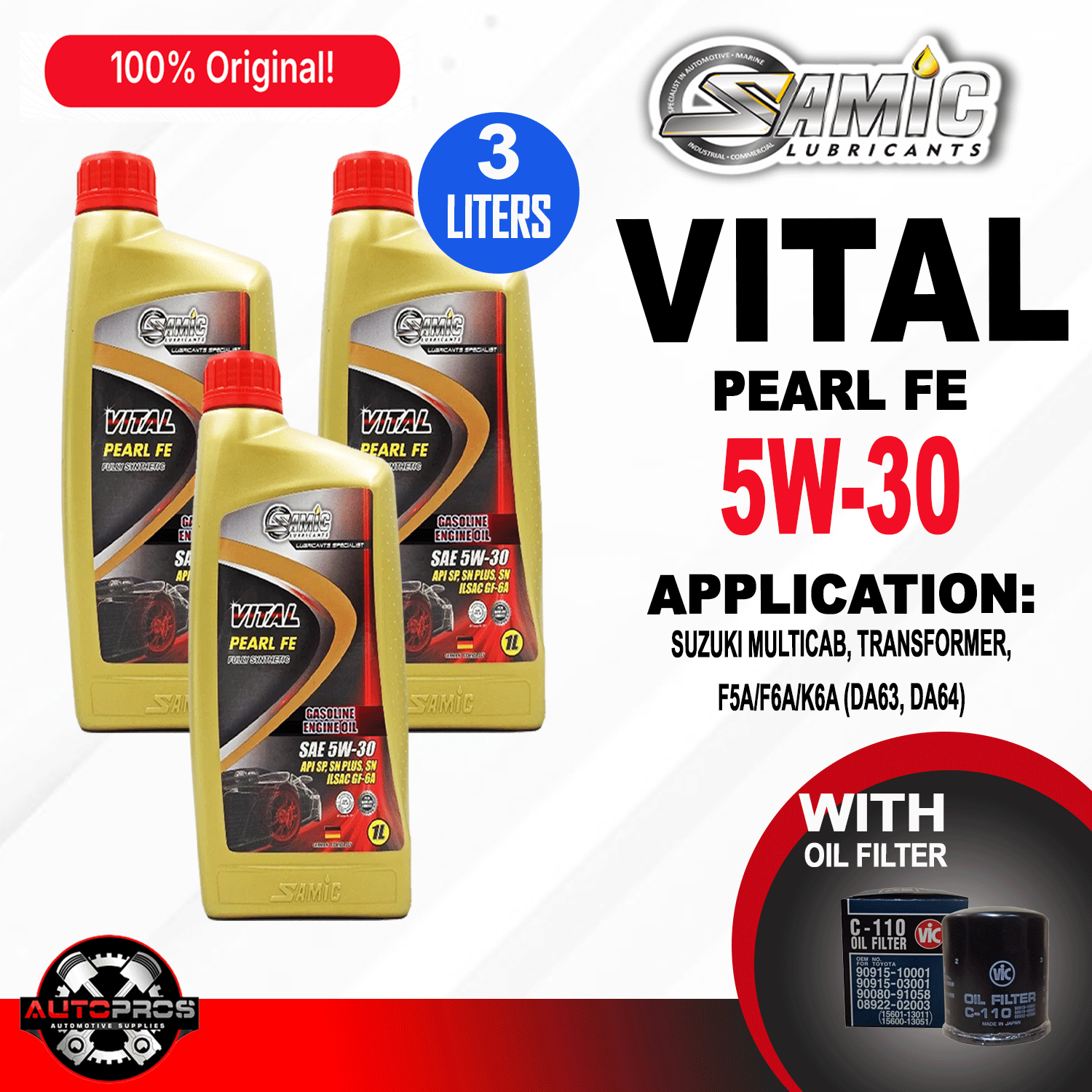 SAMIC VITAL PEARL FE 5W-30 3 Liters SUZUKI Multicab Transformer (VIC C ...