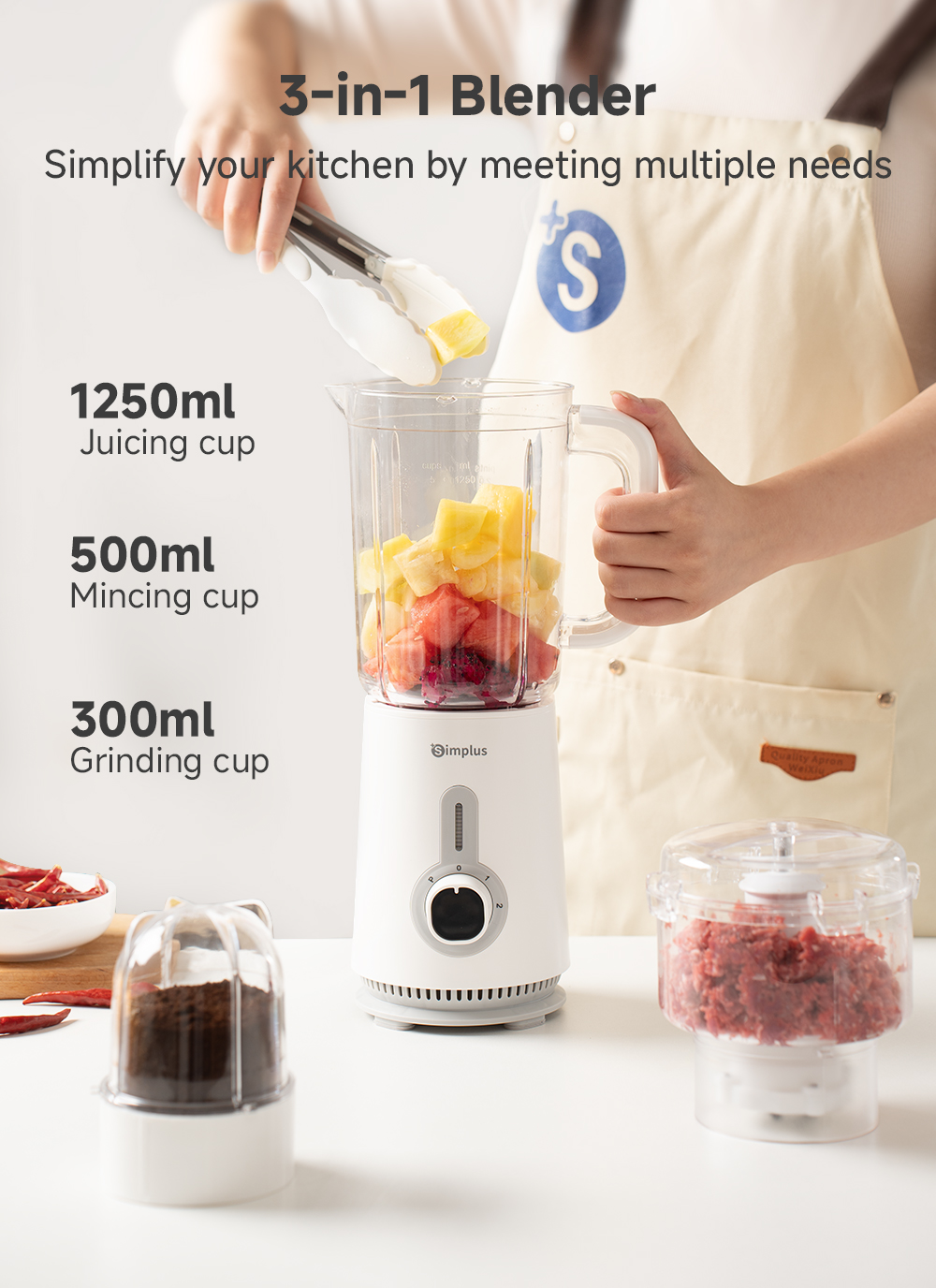 Simplus Blender 3 in 1 Food Processor Multi-functional Juicer Meat ...