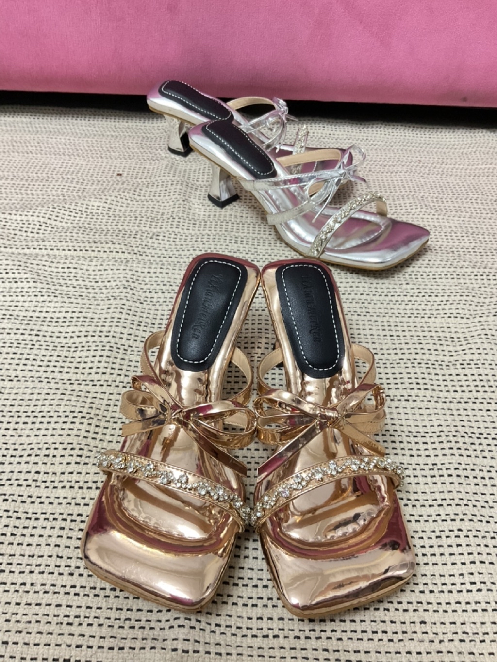 GRITBYVANESSAANN Bow and Rhinestone Kitten Heels | Shopee Philippines