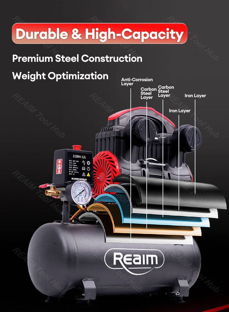 REAIM Air Compressor Portable Oil Free 8L/30L 980W Heavy duty ...
