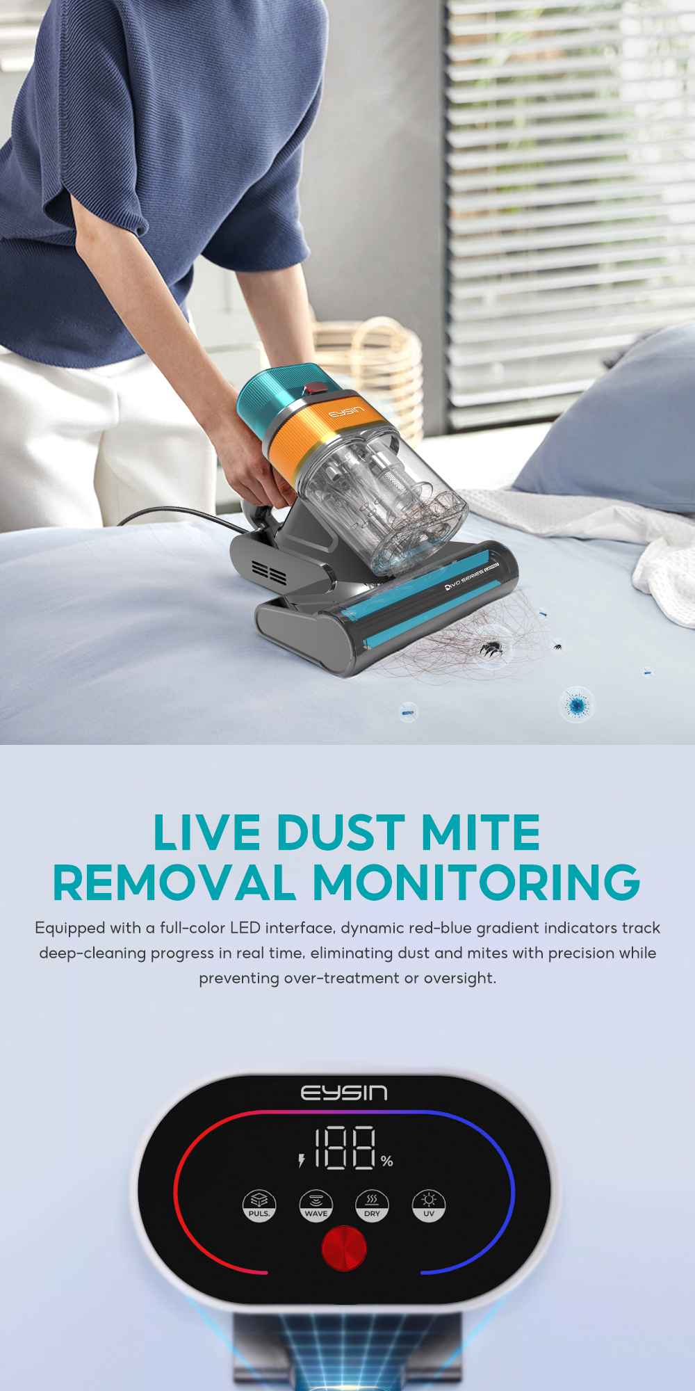 Eysin S30Pro Dust Mite Corded Vacuum Cleaner with UV and Live Dust Mite Sensor for Bed Sofa ...