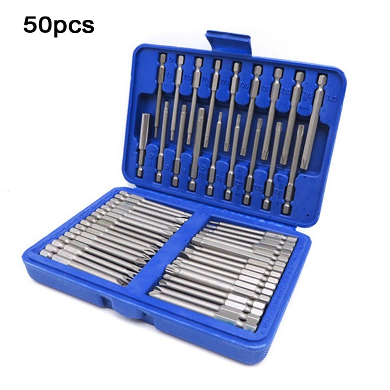50pcs 75mm Extra Long Reach Bit Set Security Screwdriver Bits Torx Star Hex Bit Set | Shopee ...