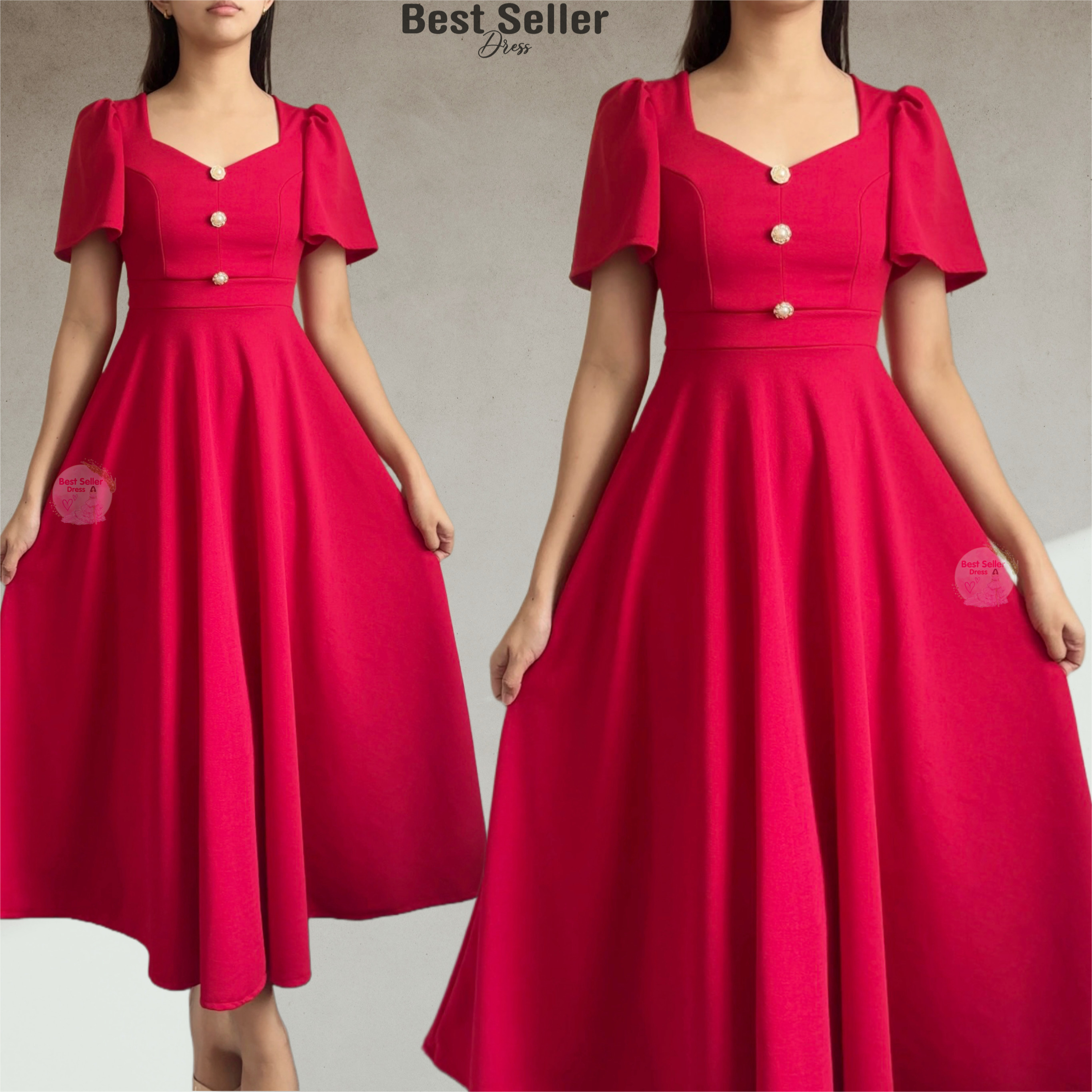 BSD Best Seller Dress Laura (XS-XXL) Puff Sleeves Maxi Dress Casual ...