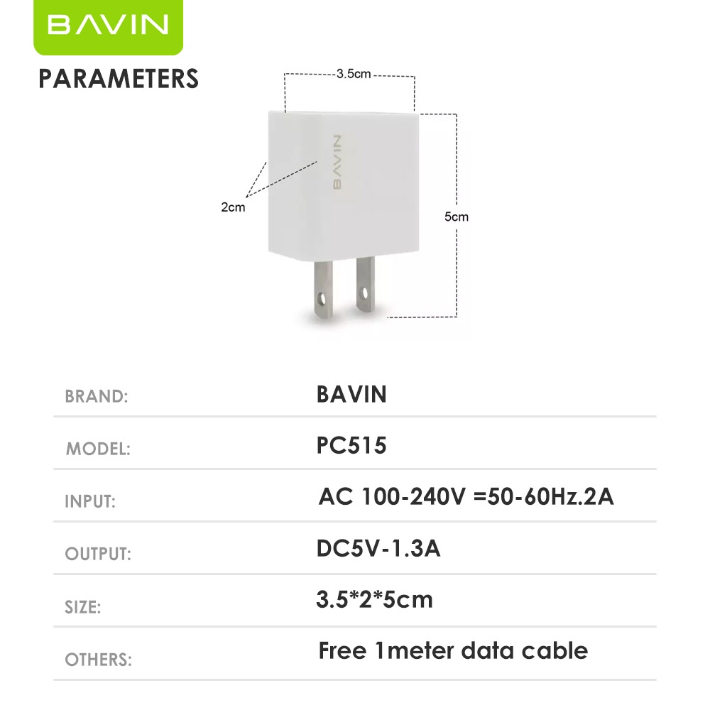 BAVIN PC515 Universal Adapter Charger with 1-meter USB Data Cable for ...
