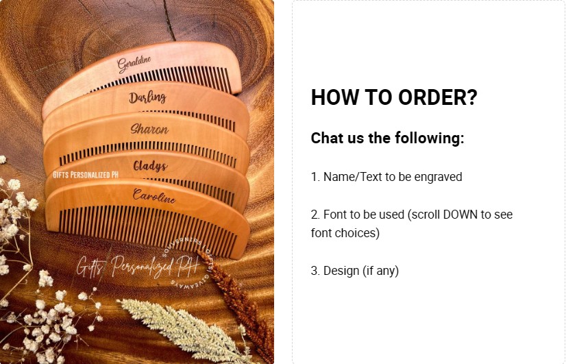 Large Wooden Hair Comb (16 cm ) | Personalized | Laser Engraved ...