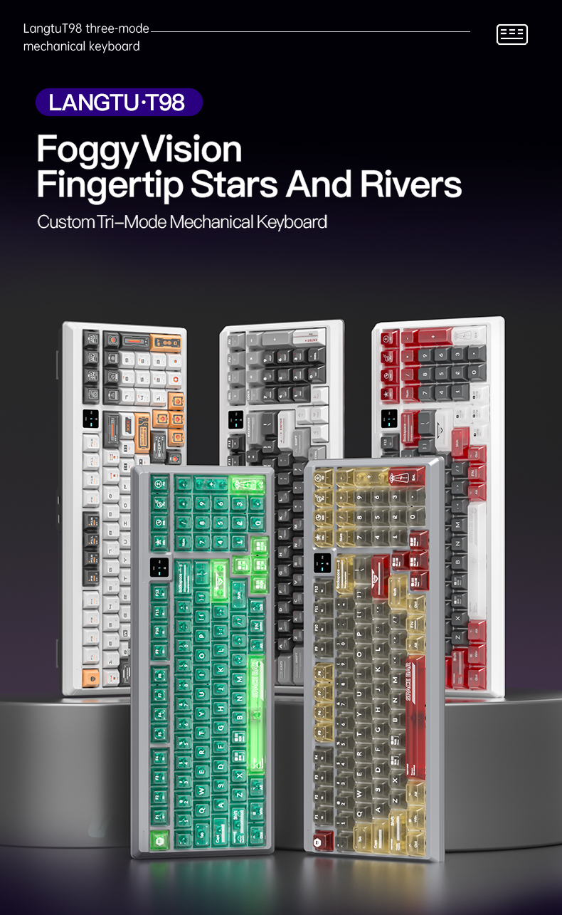 LANGTU T98 Tri-Mode Wireless Mechanical Keyboard Gasket 10K mAh Hotswap Mechanical Gaming ...