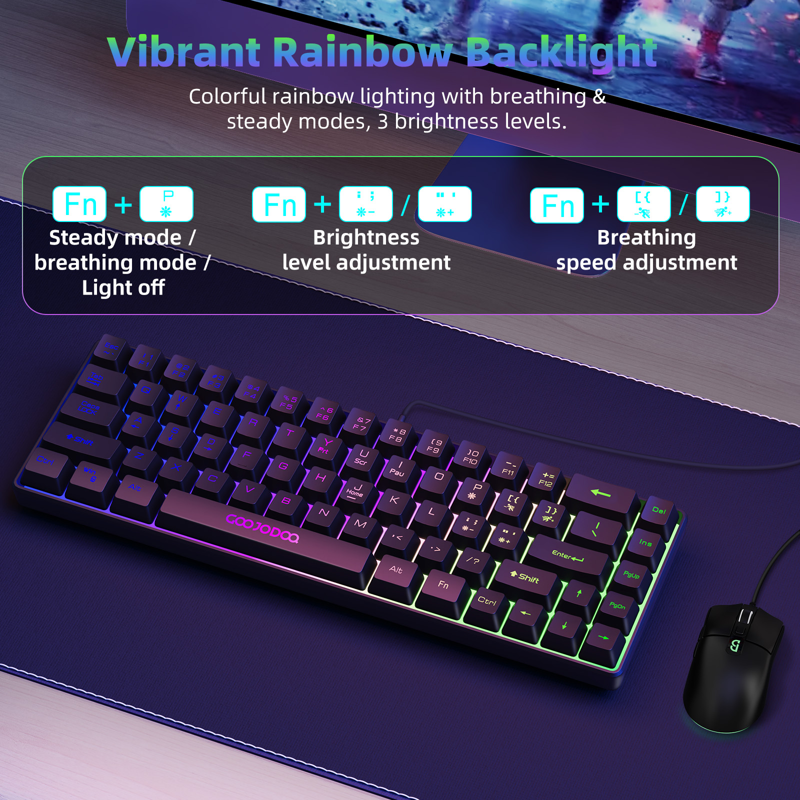 GOOJODOQ Wired Keyboard 68 Key Anti-slip Stablize Ergonomic Support ...
