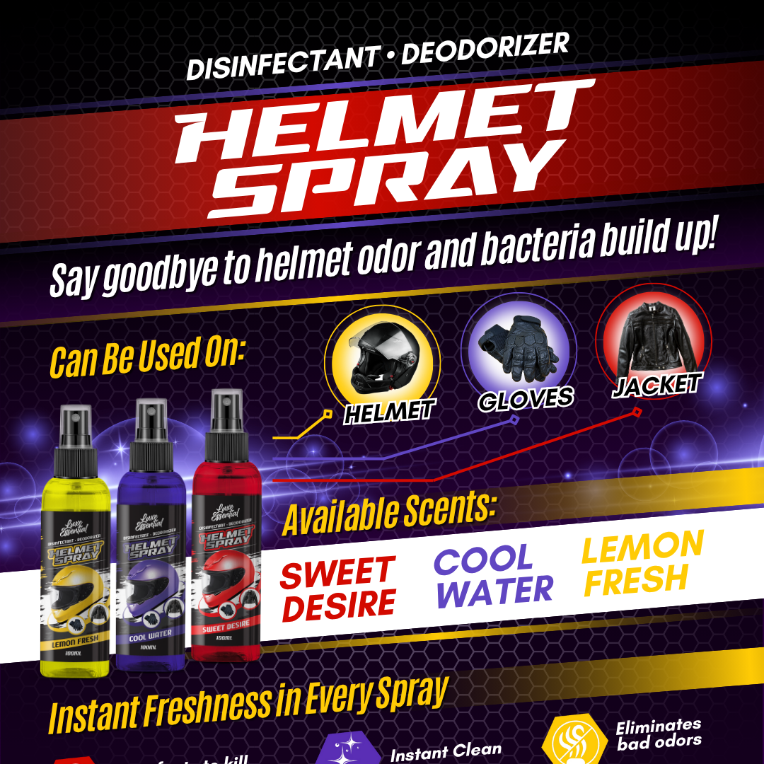 Luxe Essential Helmet Anti-Bacterial Spray – Sanitizer & Deodorizer for ...